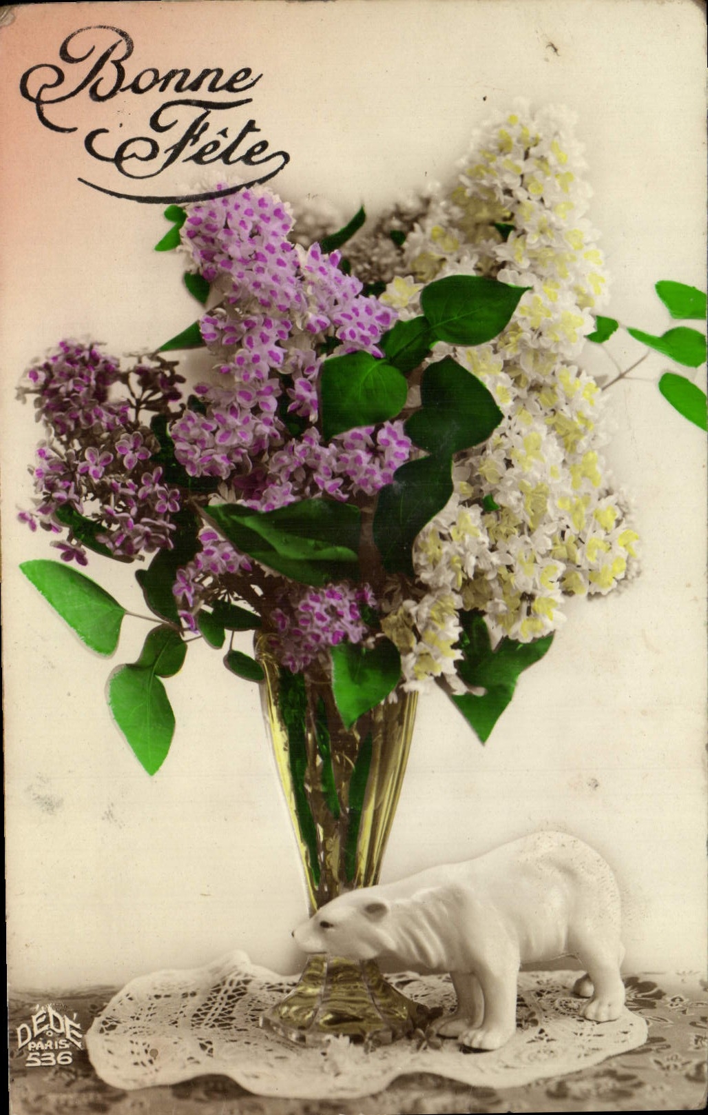 CPA Bonne Fete Fleurs Ours blanc - Détails du produit - Cpaphil