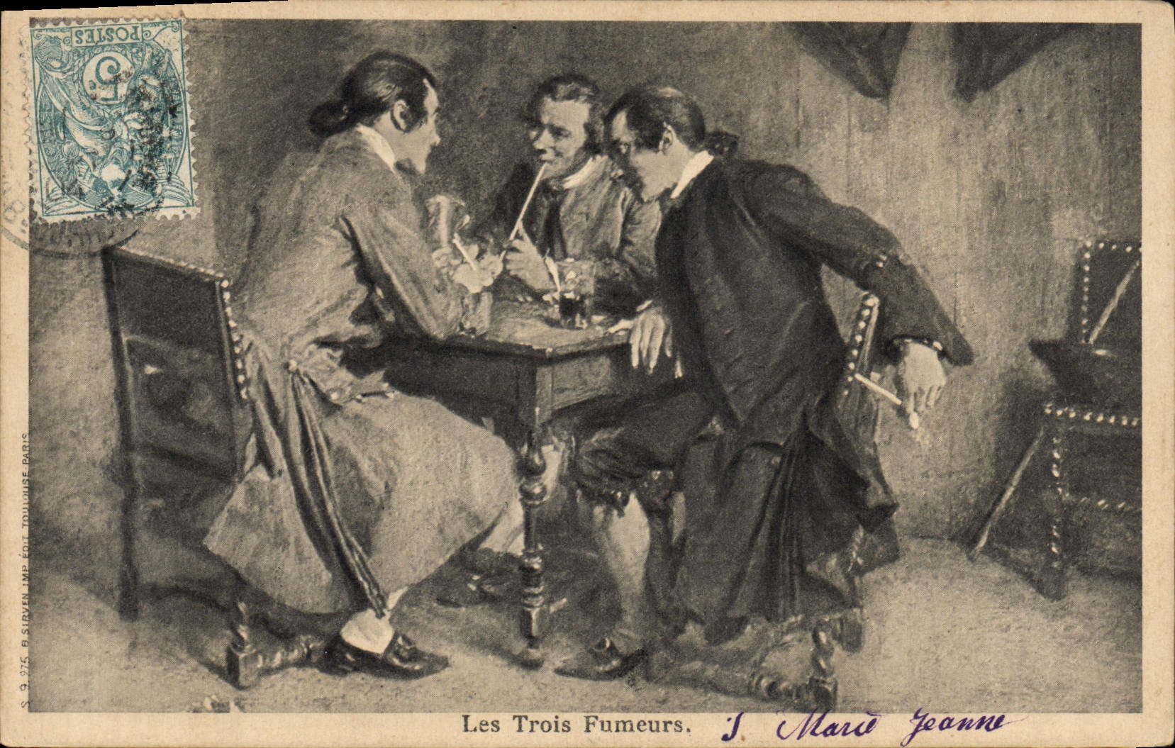 VINTAGE POSTCARD Folklore the three smokers Tobacco - Product details ...